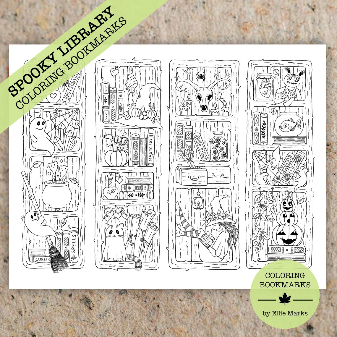 Halloween Coloring Bookmarks | Spooky Library Printable (PDF, JPG) - Etsy