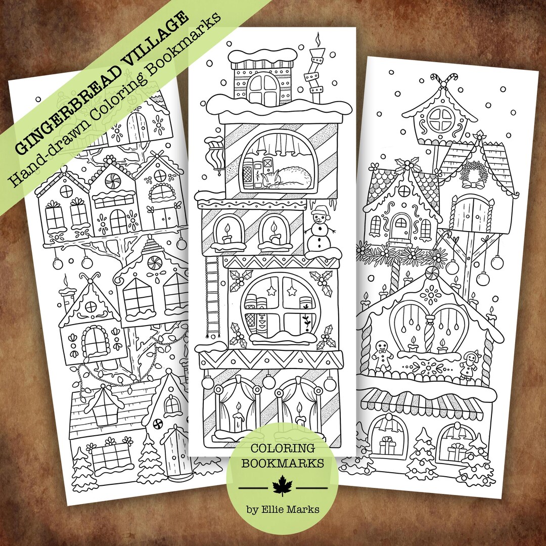 Gingerbread Village Coloring Bookmarks: Christmas Printable (PDF JPG ...