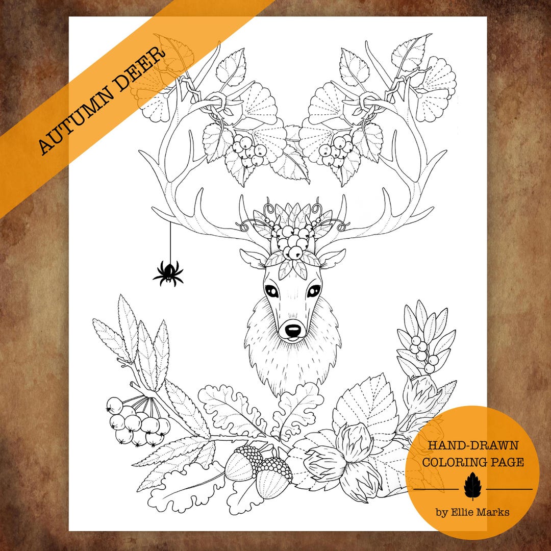Autumn Deer | Ellie Marks - Premium Coloring Page | Printable Adult ...