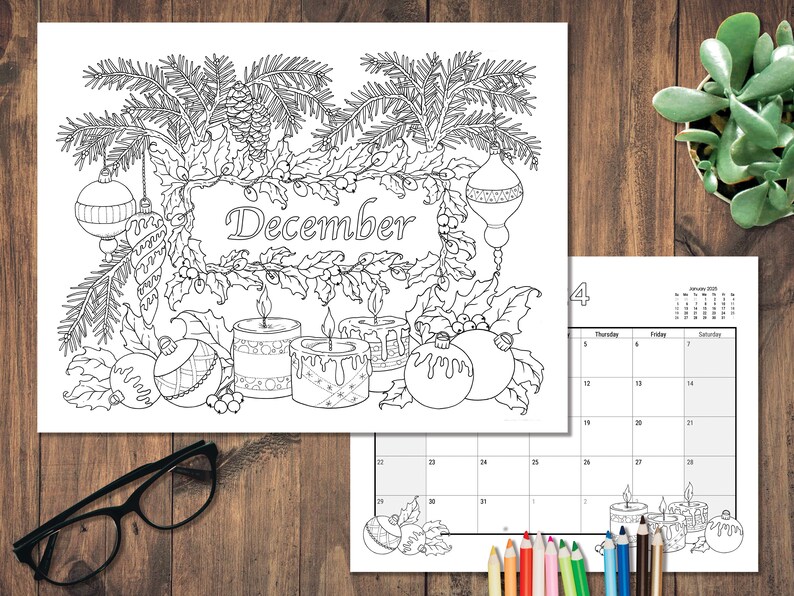 2024 Monthly Coloring Calendar (desk or Wall) - Print at Home PDF - Etsy