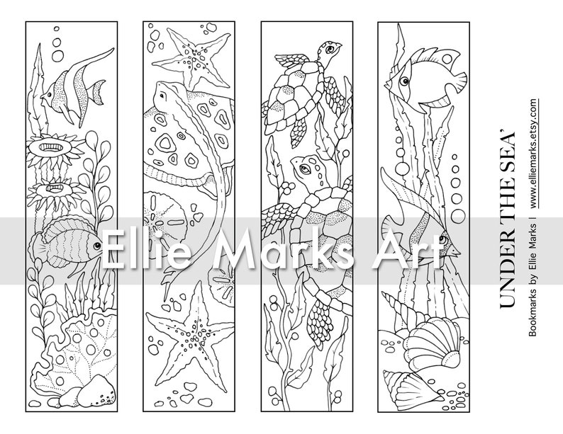 Under the Sea Coloring Bookmarks: Printable Adult Bookmarks (PDF) - Etsy