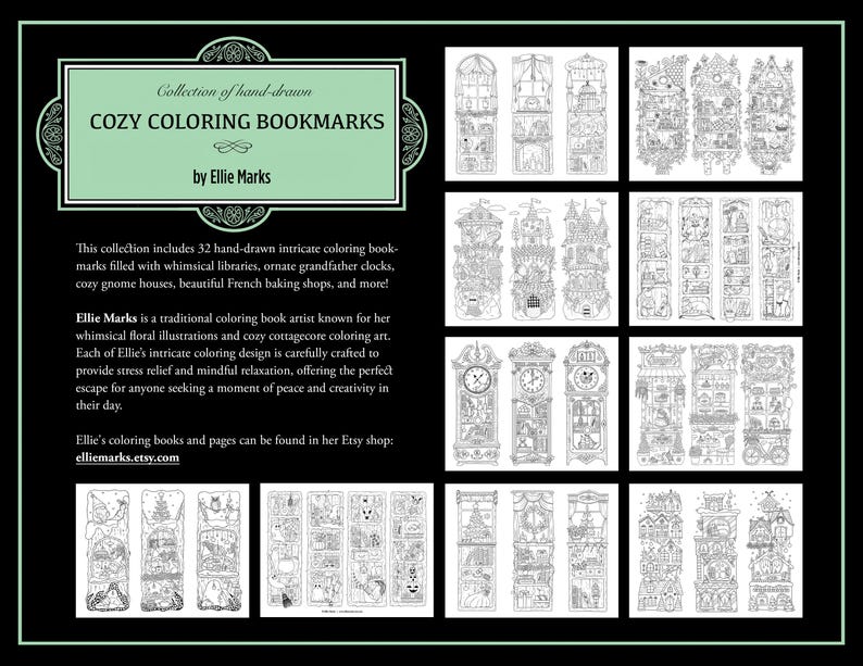 Cozy Coloring Bookmarks: 32 Whimsical Designs (PDF Download) - Etsy