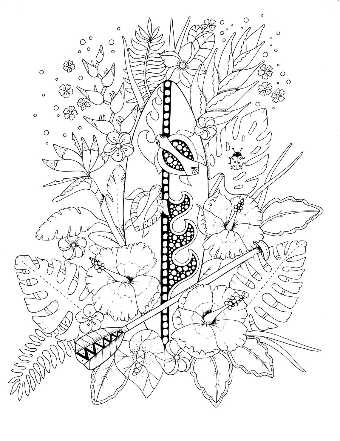 Tropical Flowers 3 Coloring Pages | Etsy