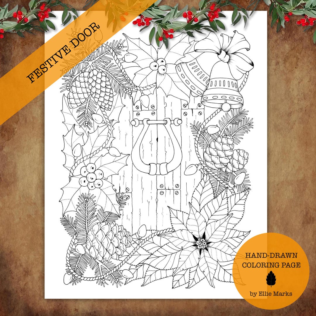 FESTIVE DOORS Printable Coloring Page for Adults Instant Download ...