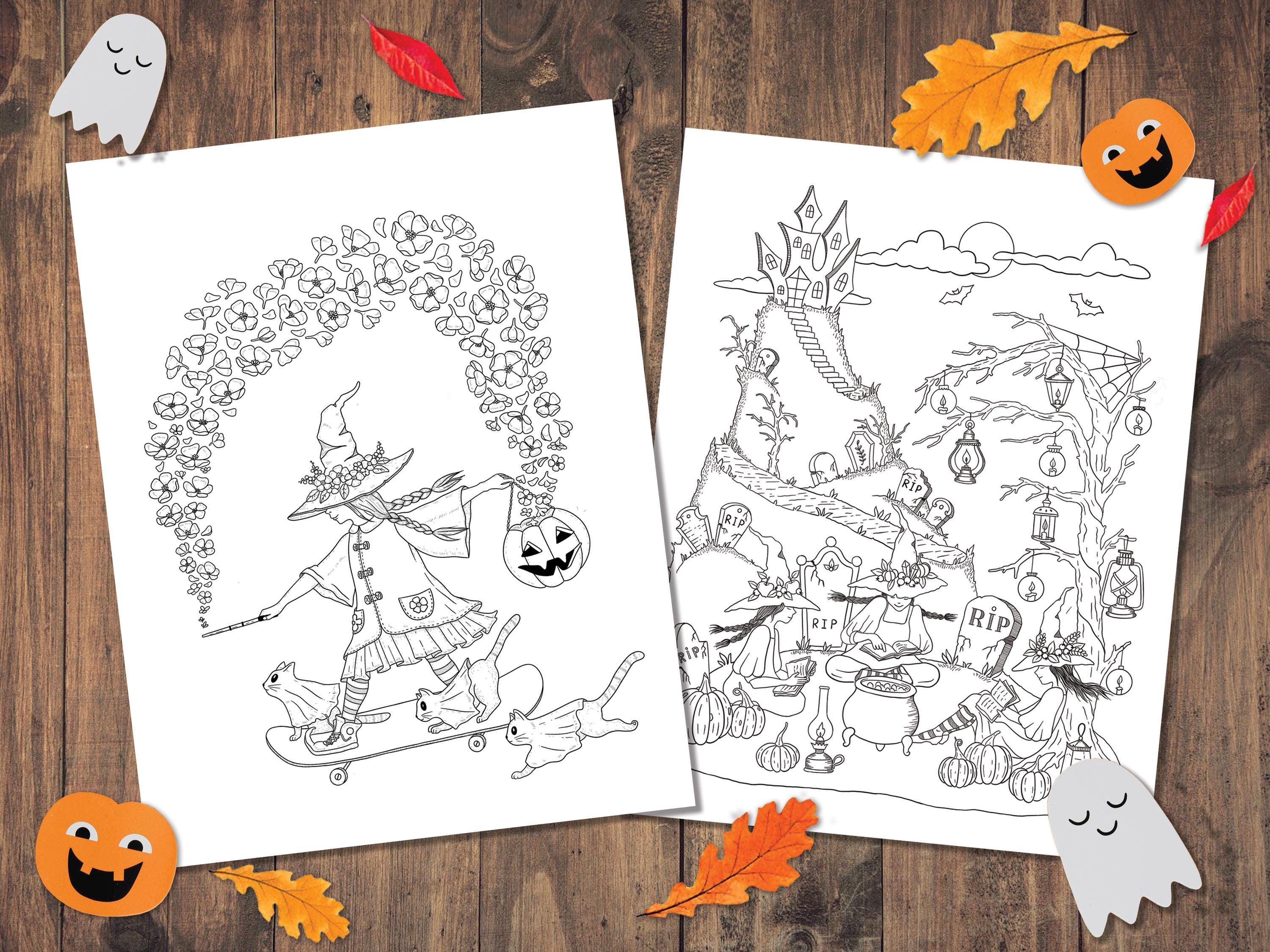 Cozy Halloween Coloring Book: Hand-drawn Fall Illustrations (printable ...
