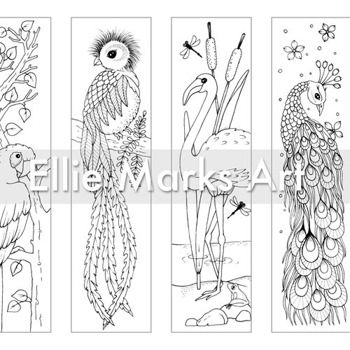 Exotic Birds Coloring Bookmarks - Etsy