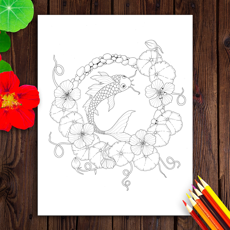 Koi Coloring Page - Etsy