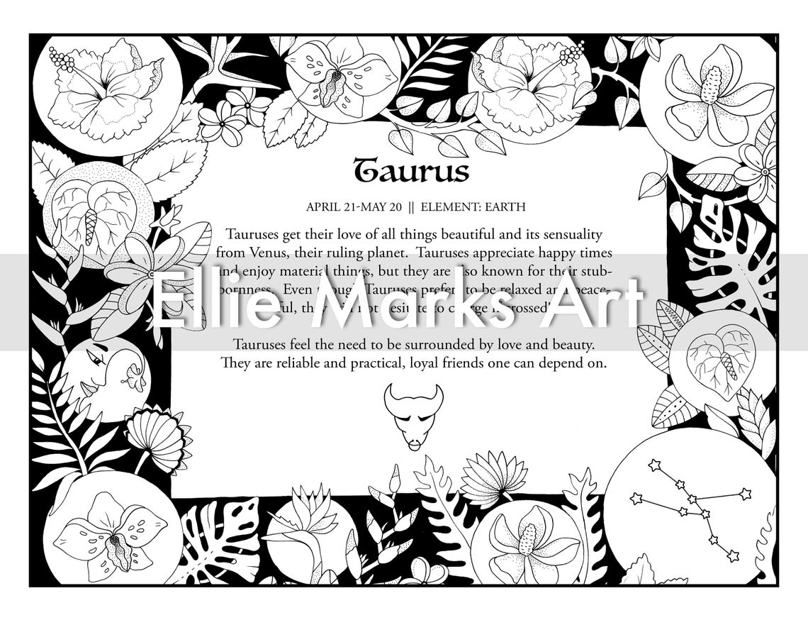 Taurus Zodiac Sign Coloring Page - Etsy
