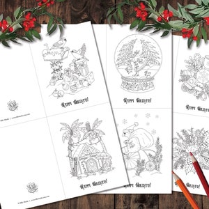 Set of 10 Printable Coloring Christmas/holiday Greeting Cards ...