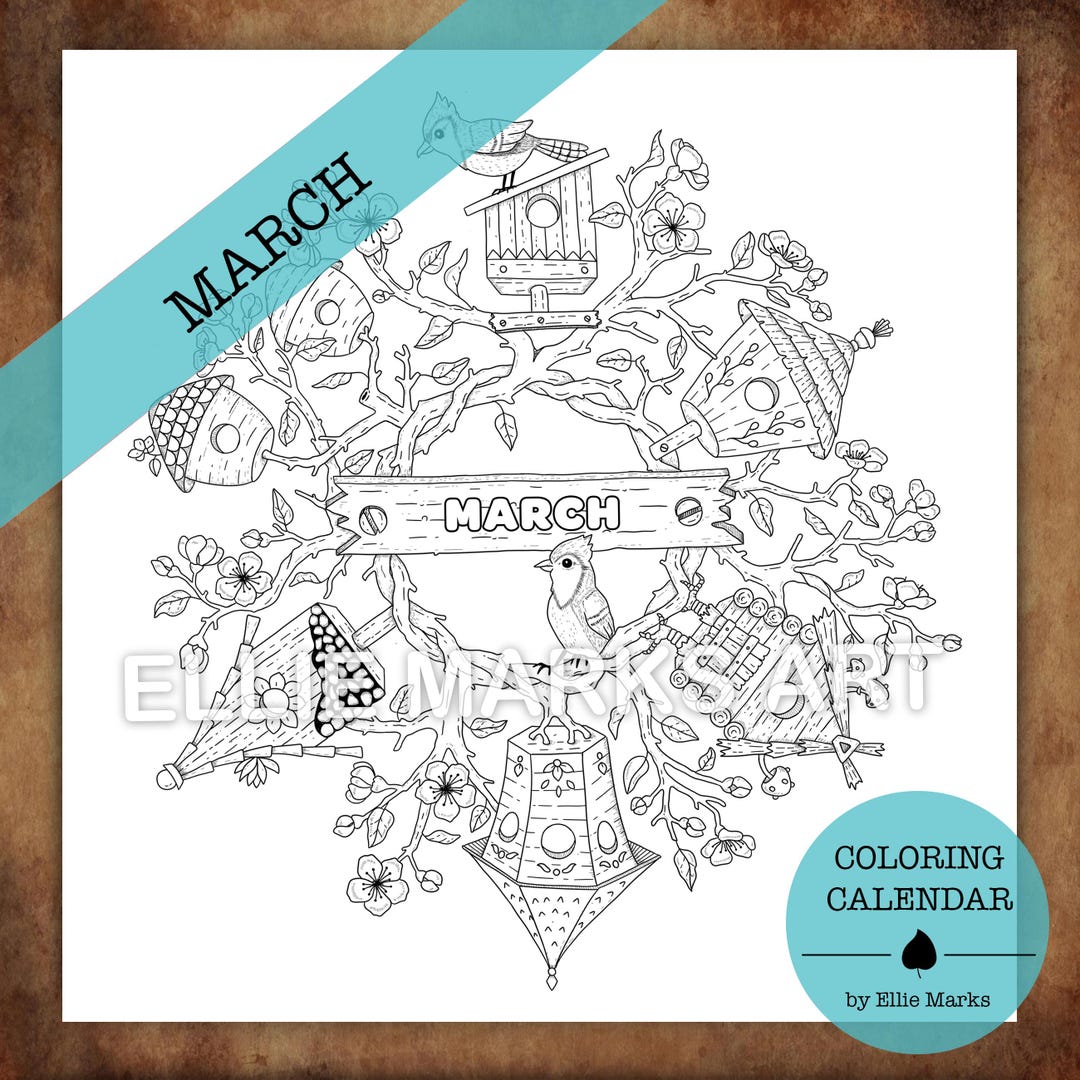 MARCH Coloring Calendar by Ellie Marks Premium Printable Monthly ...