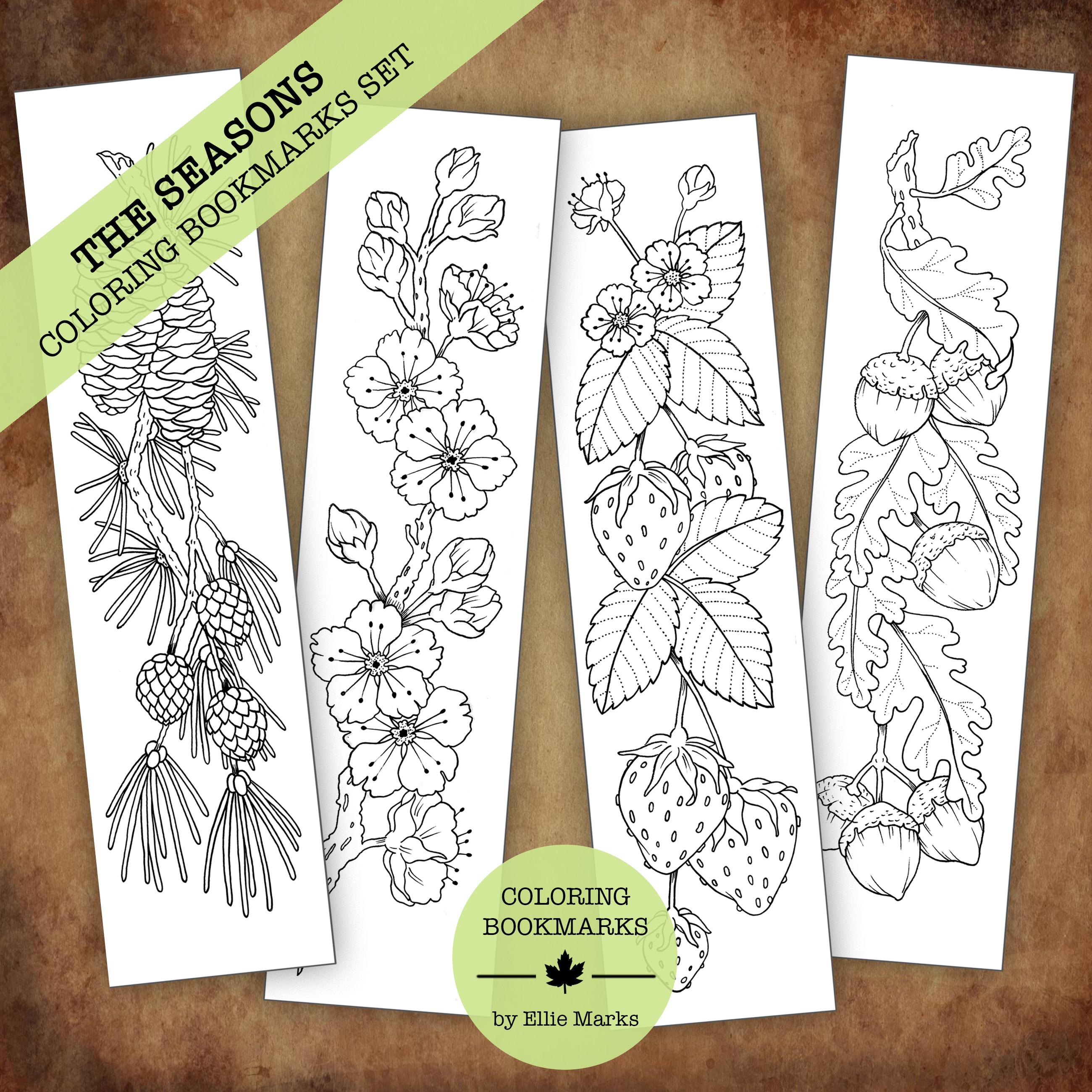 Floral Coloring Bookmarks: the Seasons, Printable Adult Colouring Page ...