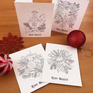 Set of 10 Printable Coloring Christmas/holiday Greeting Cards ...