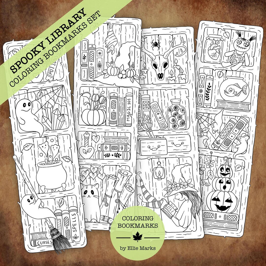 Coloring Bookmarks by Ellie Marks | Spooky Library | Halloween ...