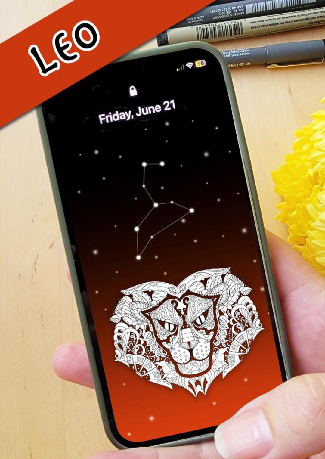 Leo Phone Wallpaper for iPhone Android Zodiac Sign Smartphone ...