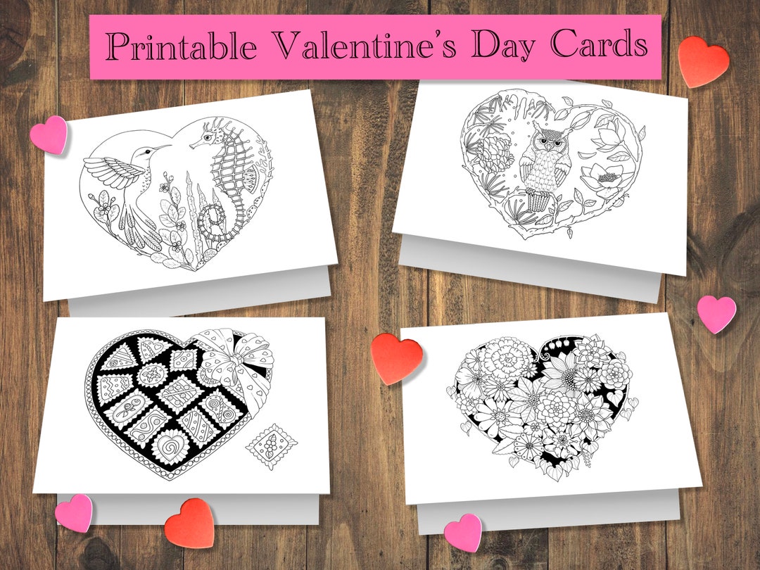 Set of 16 Printable Coloring Valentine's Day Cards - Etsy