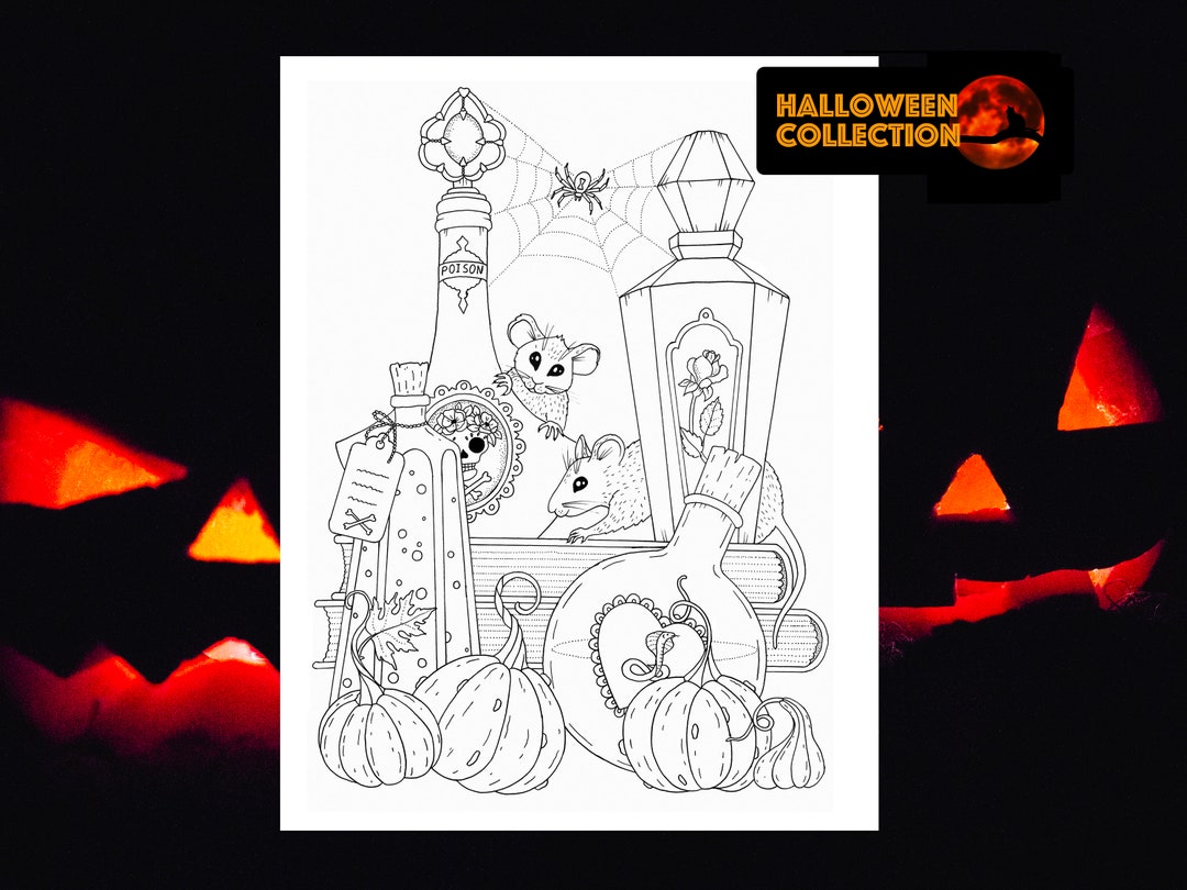 Halloween: Rats and Potions Coloring Page - Printable PDF - Etsy
