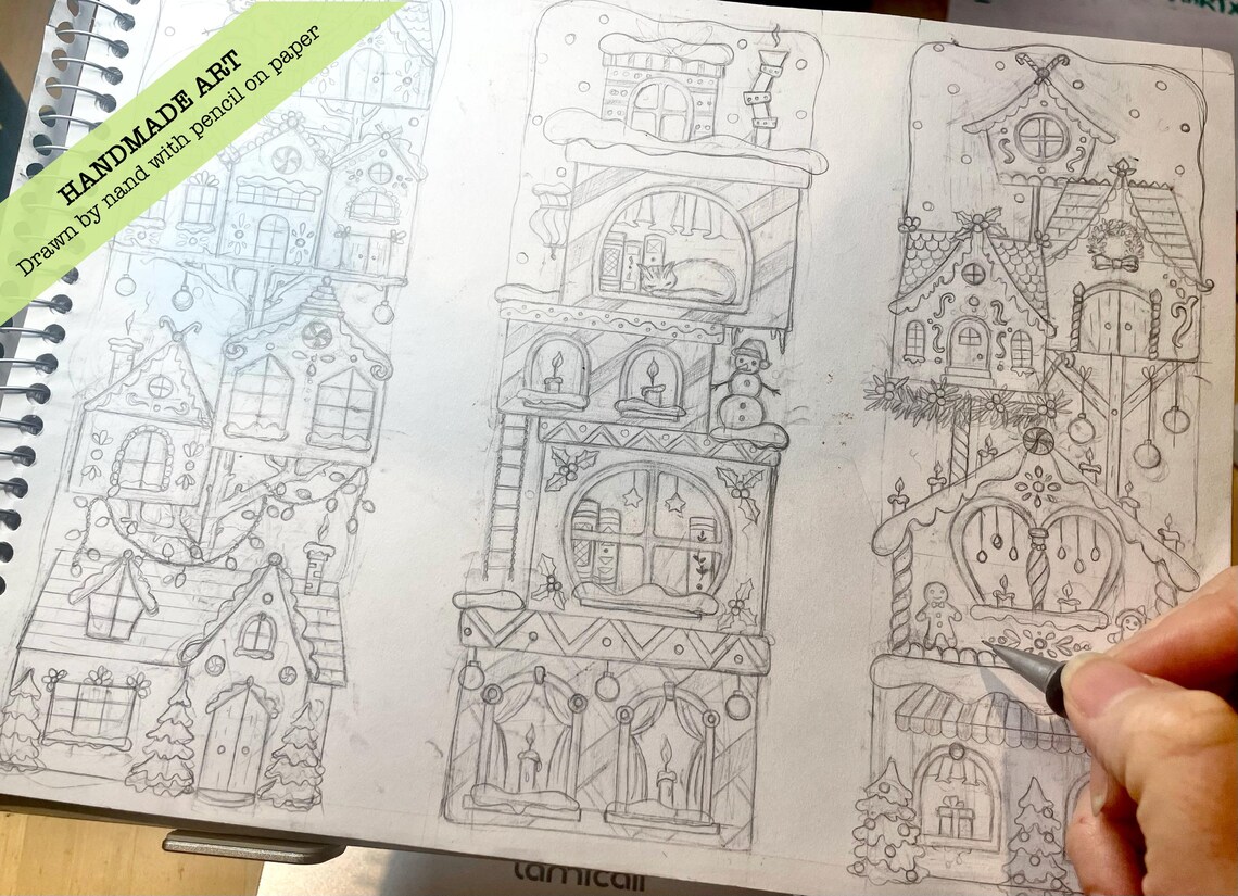 Gingerbread Village Coloring Bookmarks: Christmas Printable (PDF JPG ...