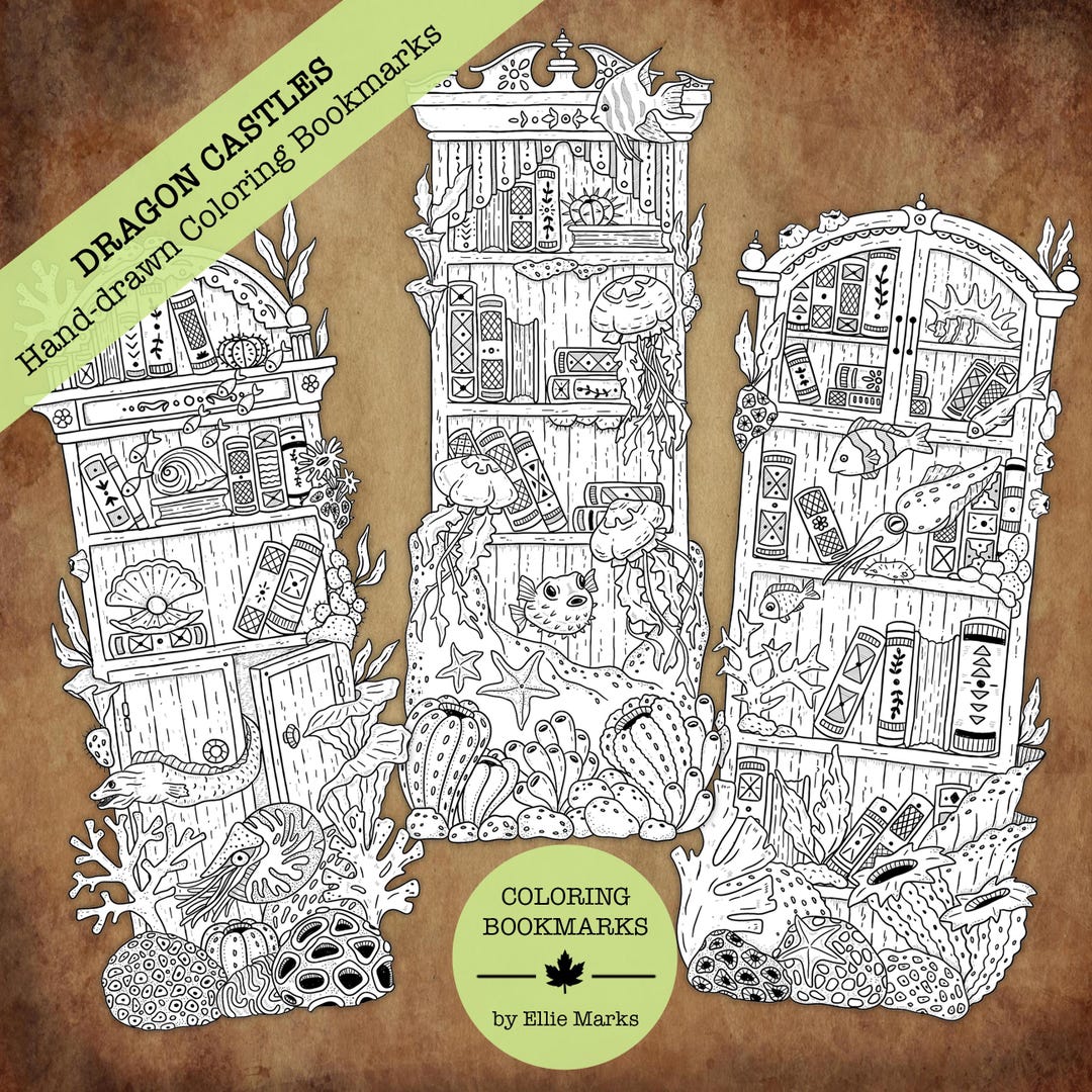 Sunken Libraries Coloring Bookmarks: Printable Cozy Art (PDF/JPG ...