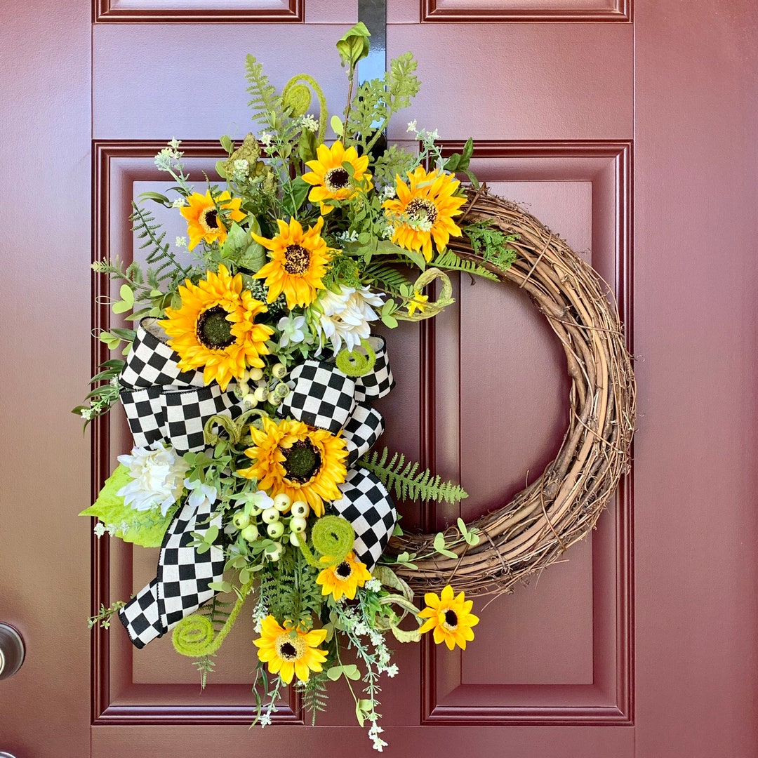Sunflower Buffalo Check Grapevine Spring Wreath Wreath Decor - Etsy UK