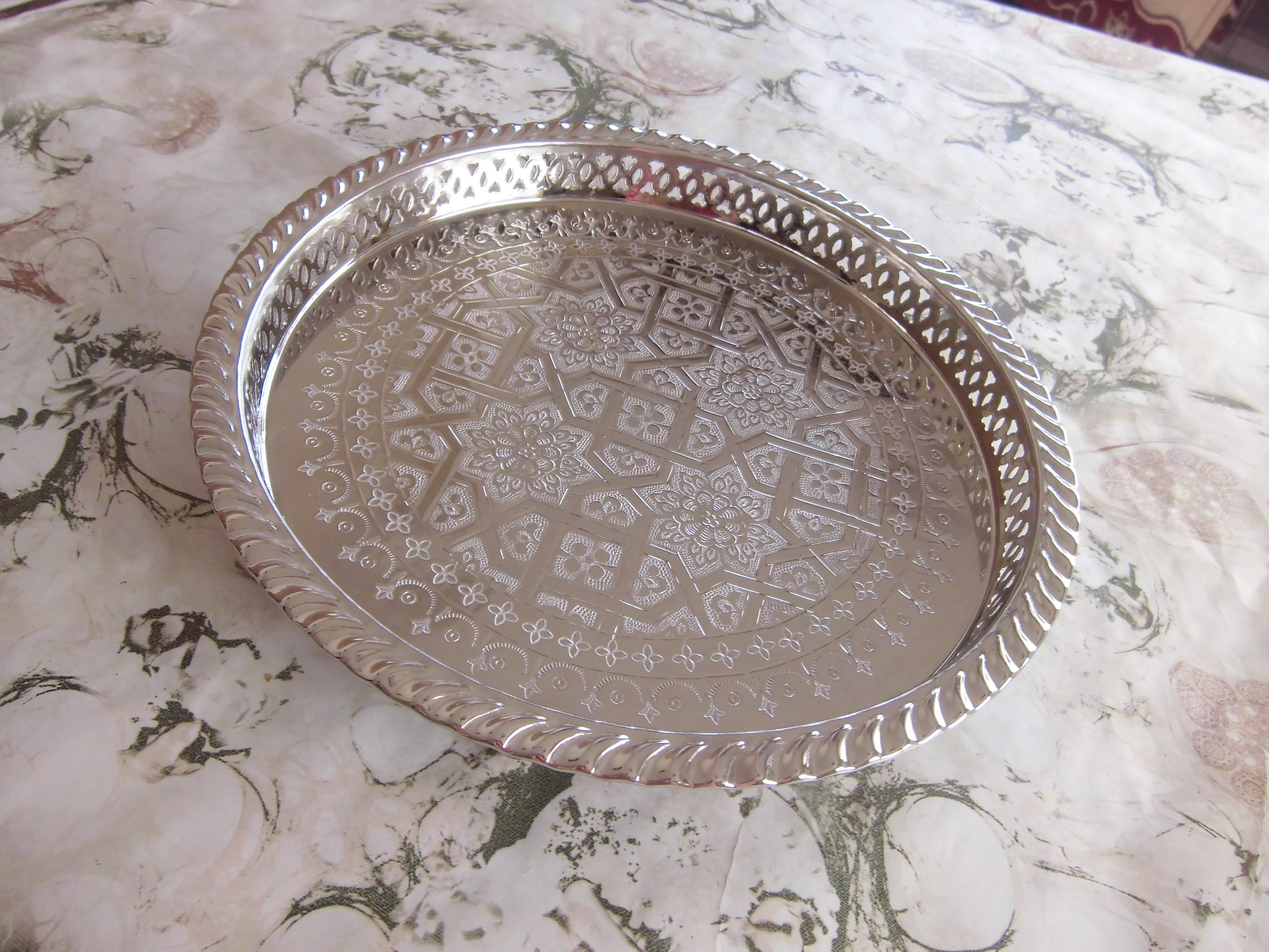 Authentic Moroccan Handmade Serving Tray 10.2 Inch Round 26 - Etsy