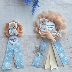 Winter Boy Teddy Bear Baby Shower Sash , Snowflake Teddy Bear Maternity ...