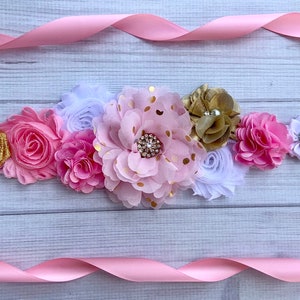 Pink Gold Maternity Sash Girl Baby Shower Girl Pink Gold White - Etsy