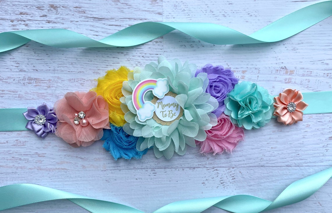 Pastel Rainbow Maternity Sash Pastel Rainbow Baby Shower Sash Pregnancy ...