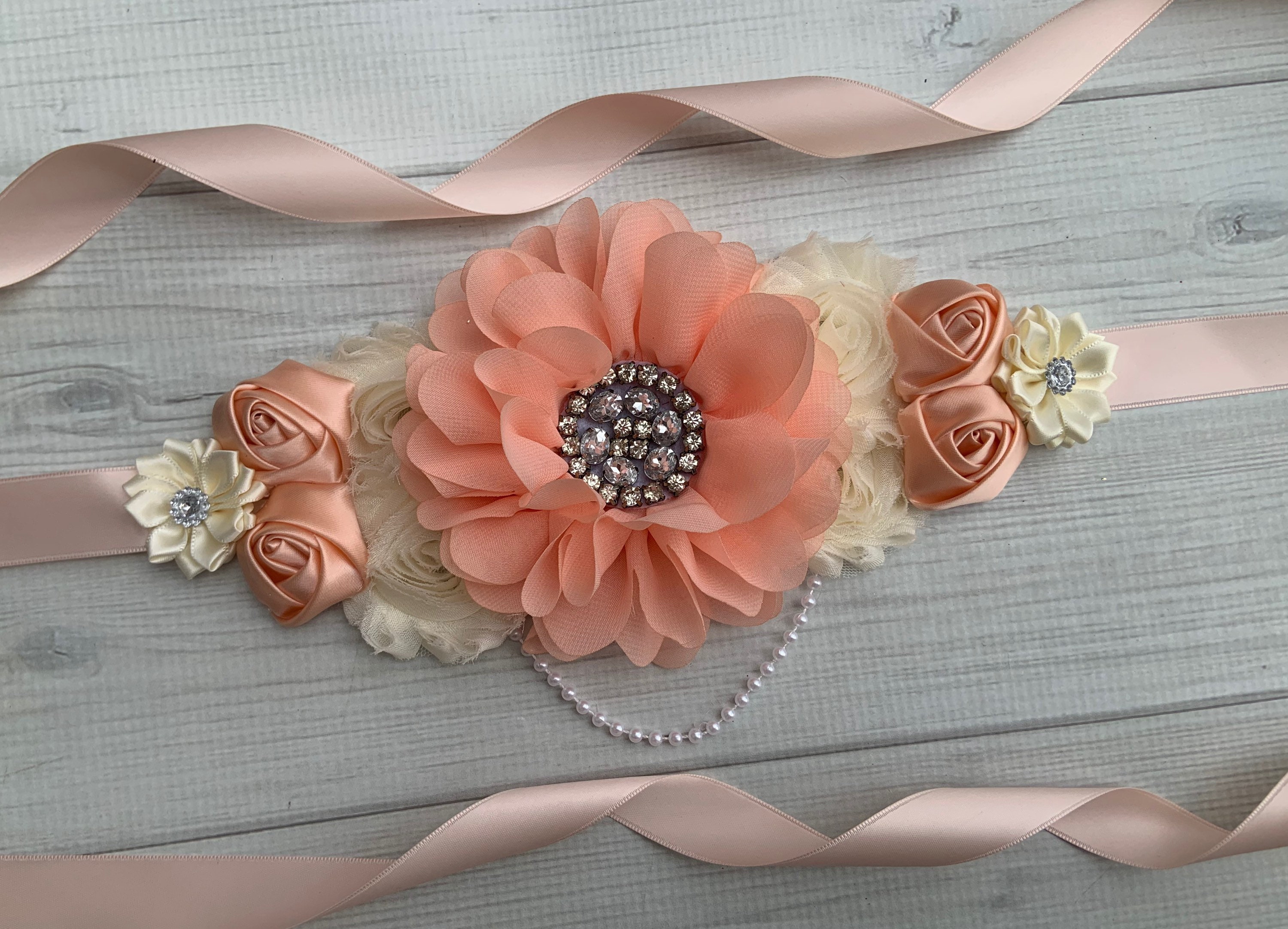 Peach and Ivory Maternity Sash Girl Baby Shower Sash for Mommy ...