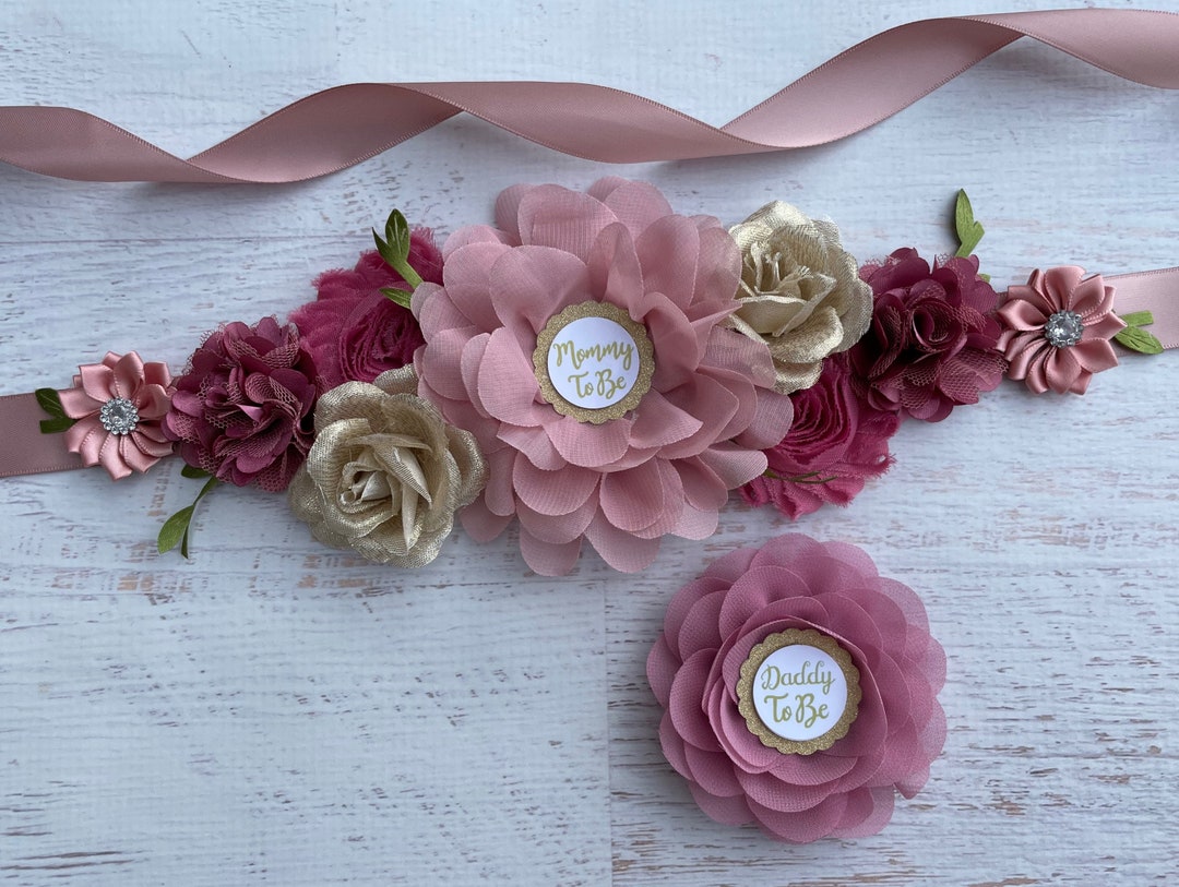 Dusty Pink Gold Mauve Maternity Sash Girl Dusty Pink Gold Baby Shower ...