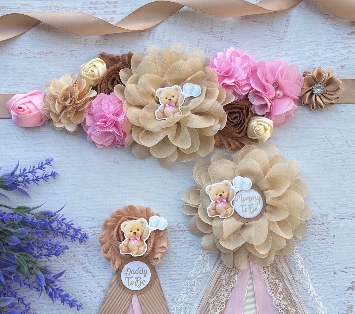 Teddy Bear Baby Shower Sash pink Teddy Bear Maternity Sash - Etsy