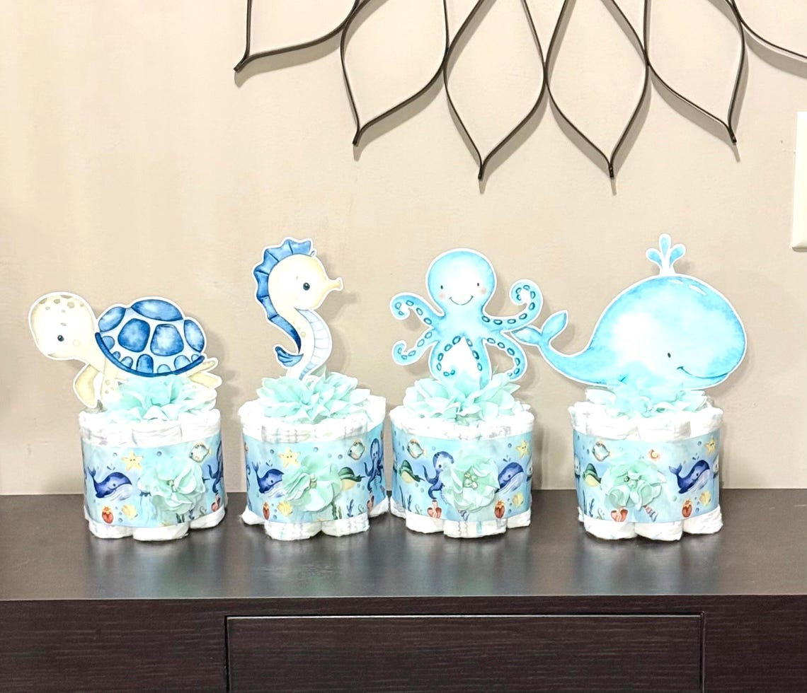 Under the Sea Diaper Cakes Set of 4 Ocean Baby Shower Centerpieces Baby ...