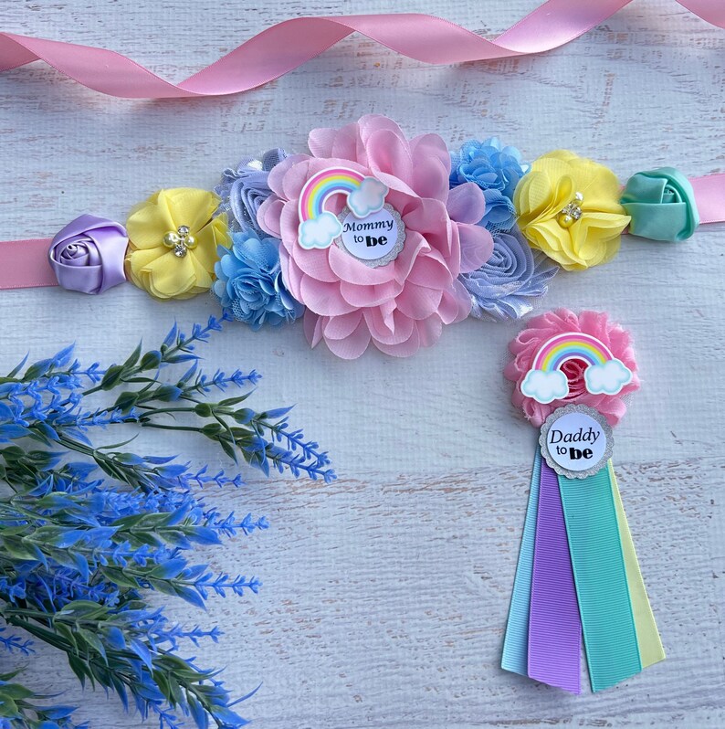 Pastel Rainbow Baby Shower Sash , Pastel Rainbow Maternity Sash ,mommy ...