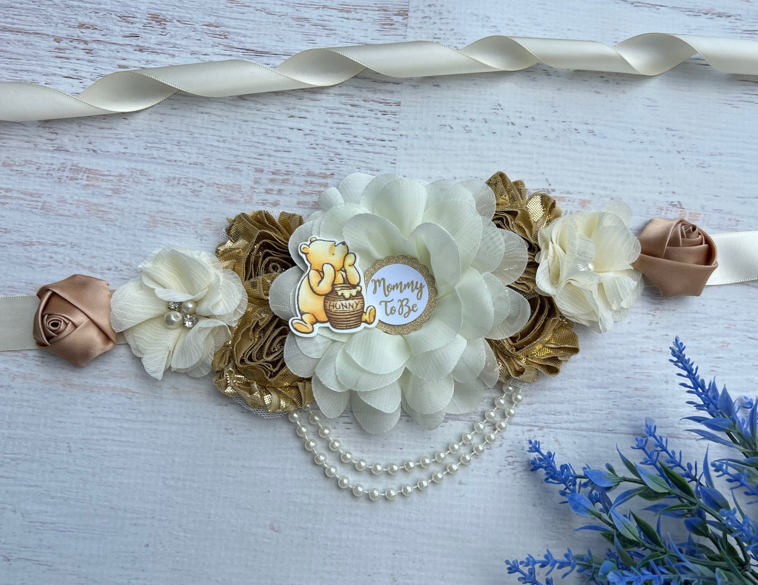 Classic Winnie the Pooh Baby Shower Sash Cream Gold Winnie the - Etsy