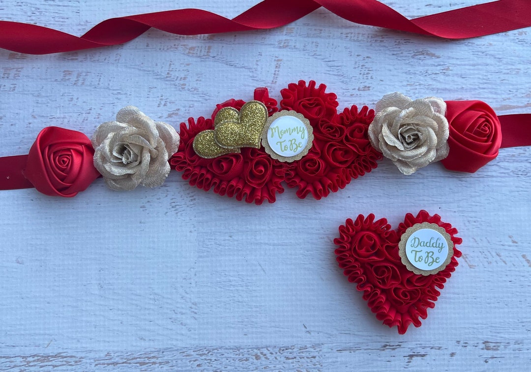 Red Gold Valentine Baby Shower Sash ,valentine Maternity Sash, Red ...