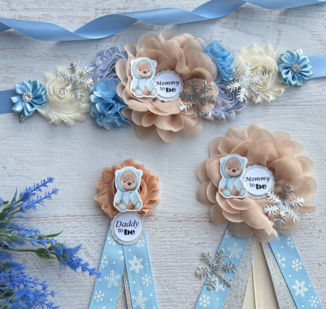 Winter Boy Teddy Bear Baby Shower Sash Snowflake Teddy Bear - Etsy