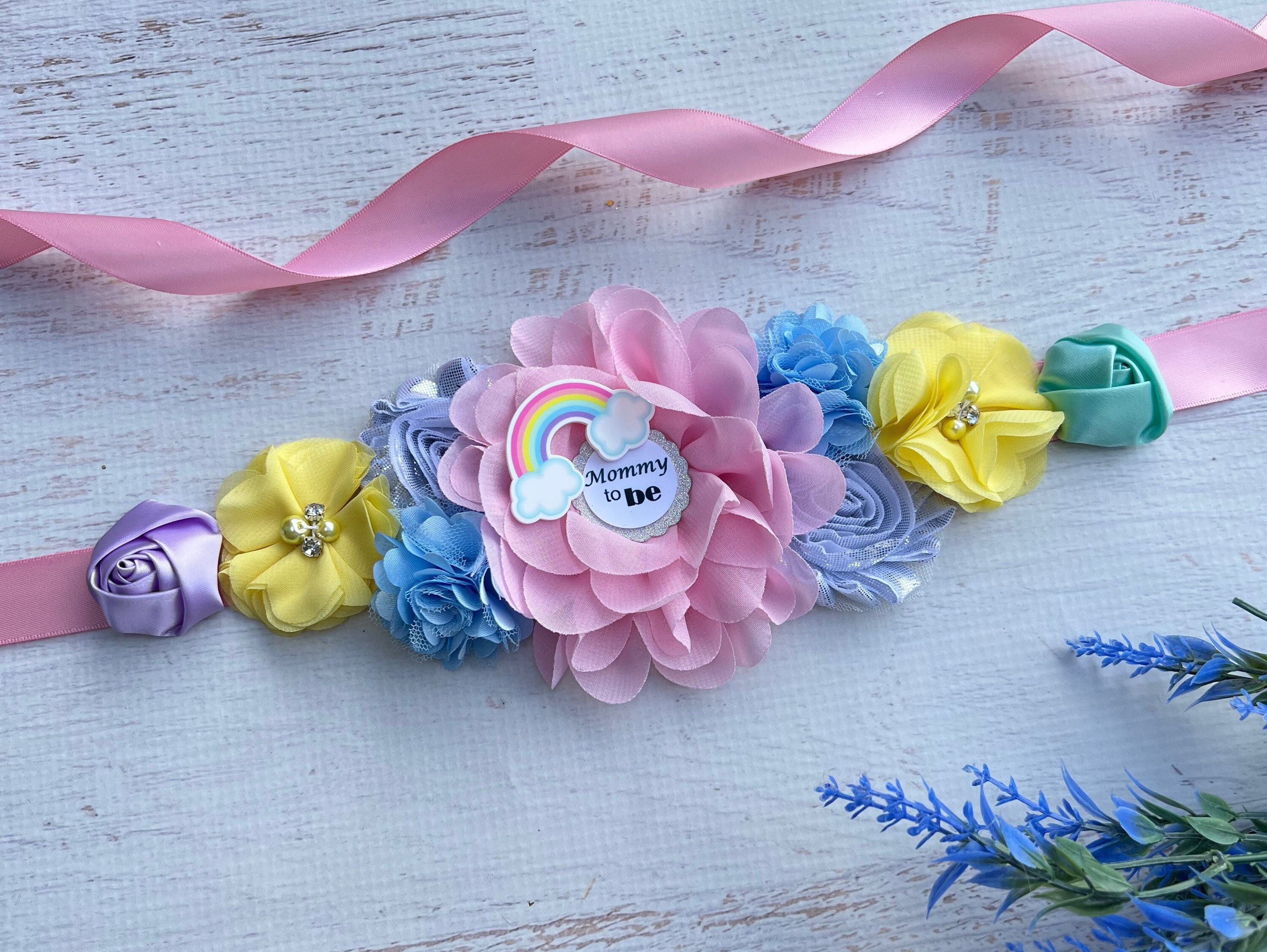 Pastel Rainbow Baby Shower Sash , Pastel Rainbow Maternity Sash ,mommy ...