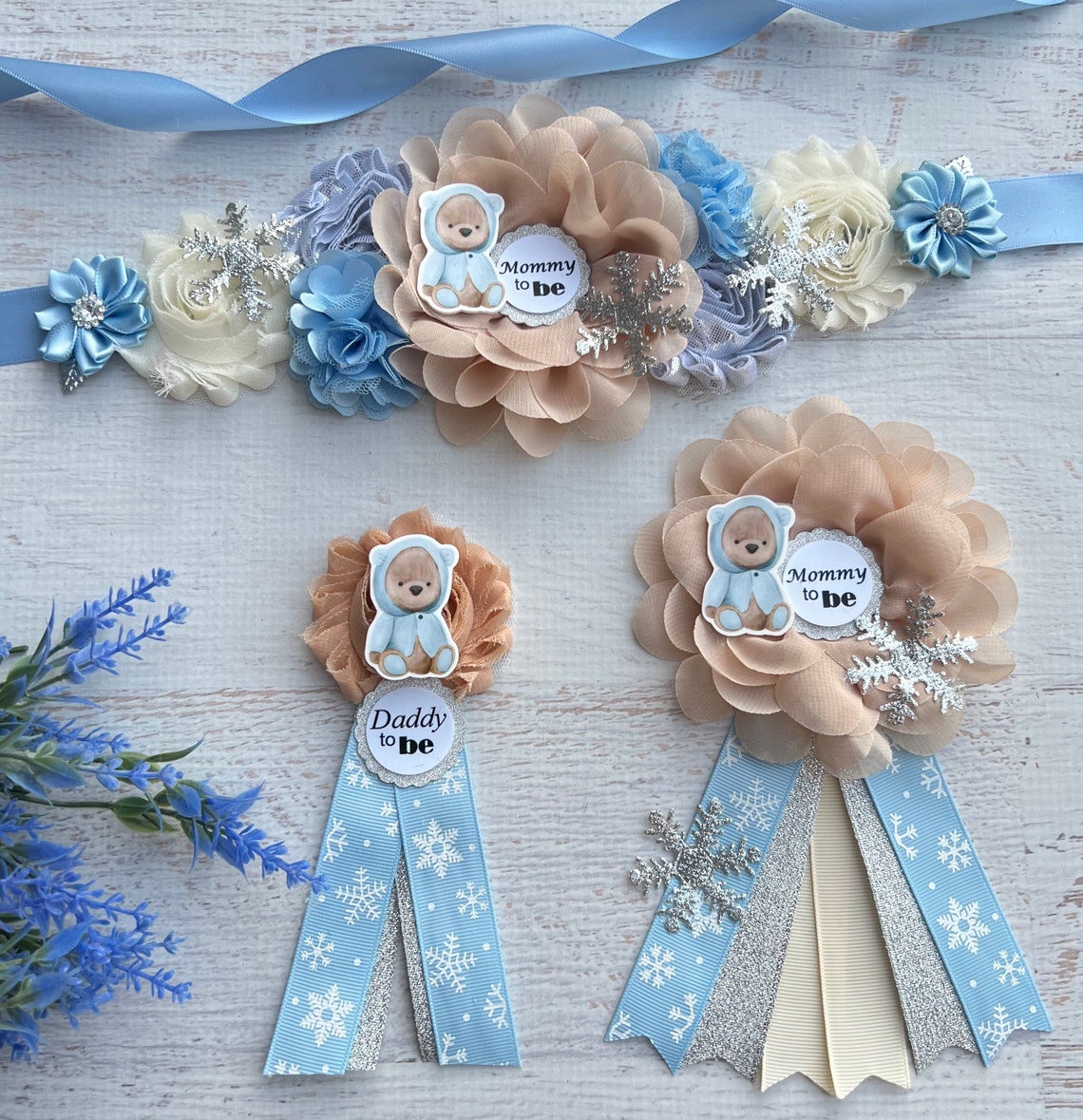 Winter Boy Teddy Bear Baby Shower Sash Snowflake Teddy Bear - Etsy