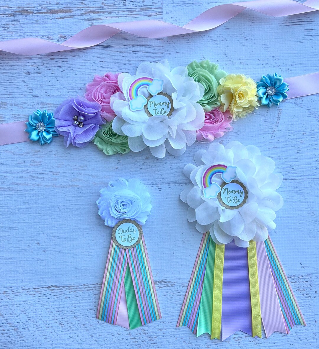 Pastel Rainbow Baby Shower Sash ,pastel Rainbow Maternity Sash ,mommy ...