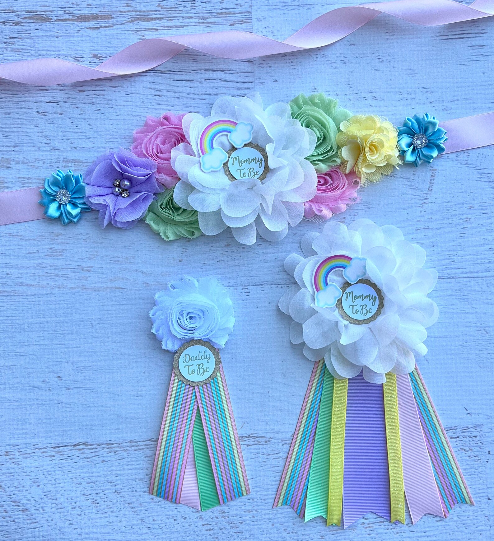 Pastel Rainbow Baby Shower Sash pastel Rainbow Maternity Sash | Etsy