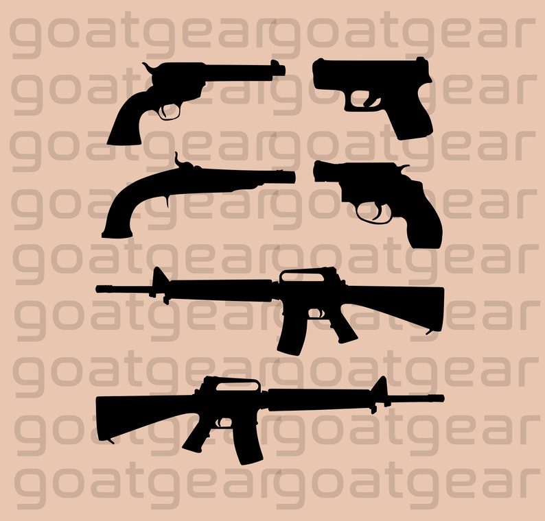 Gun SVG PNG Pack Silhouette Hand Gun Pistol Rifle Artwork Clip Art ...