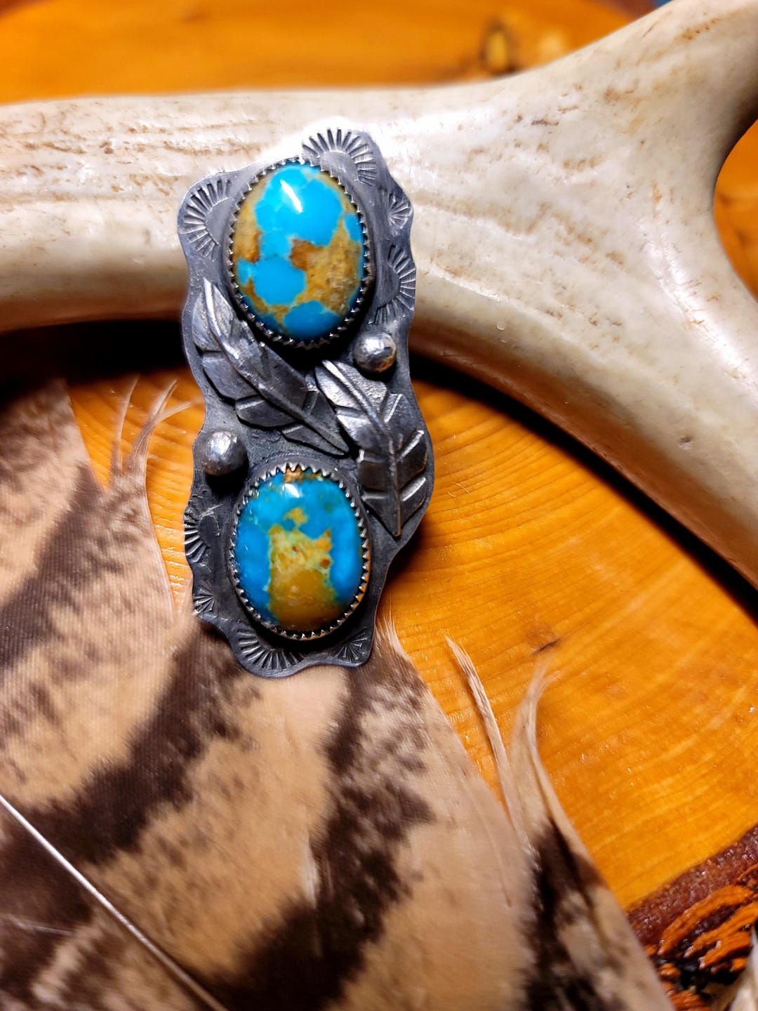 Kingman Turquoise Double Ring - Etsy