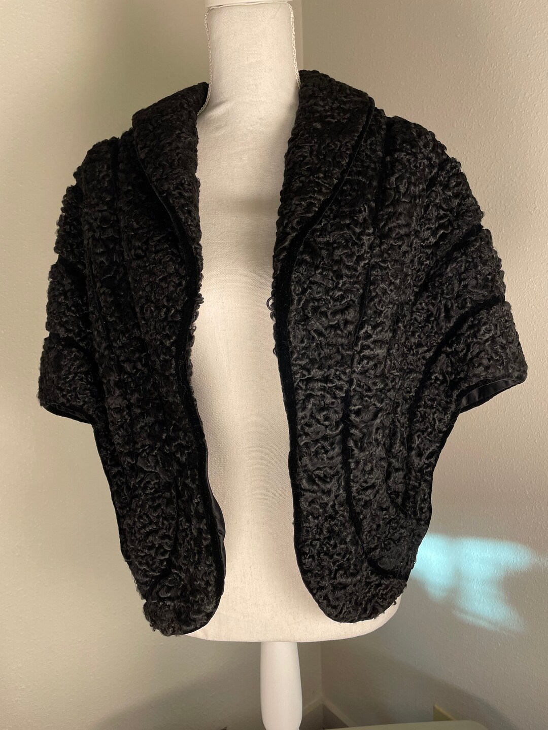 Vintage Black Curly Wool Cape - Etsy
