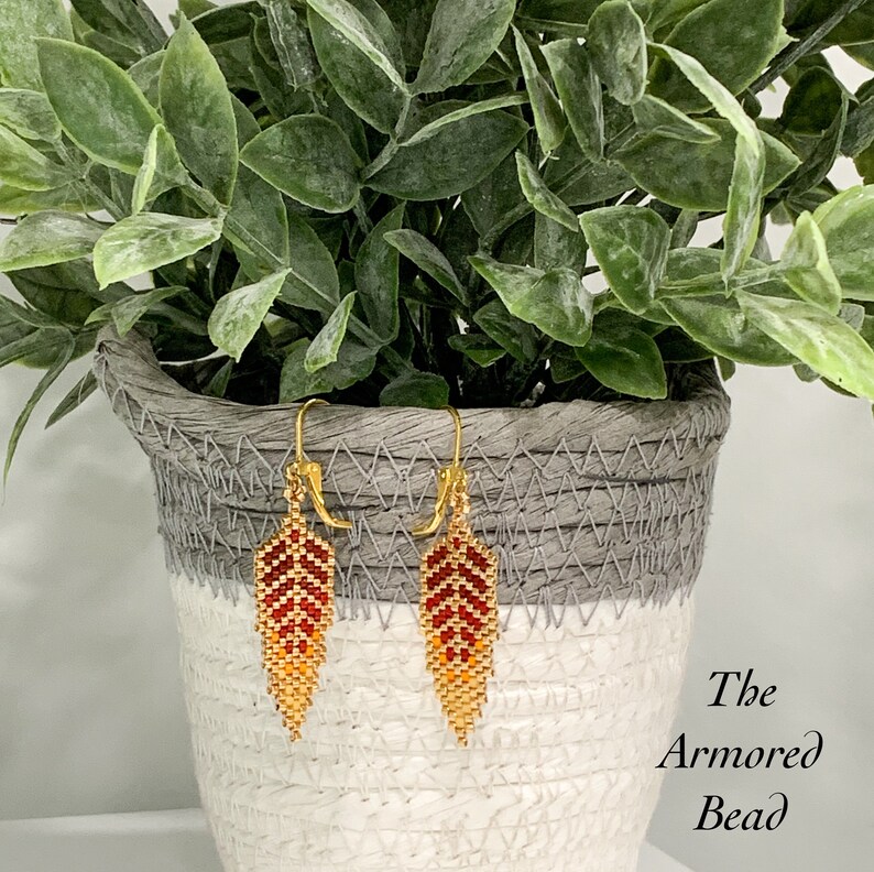 Beaded Peyote Feather Earrings - Etsy