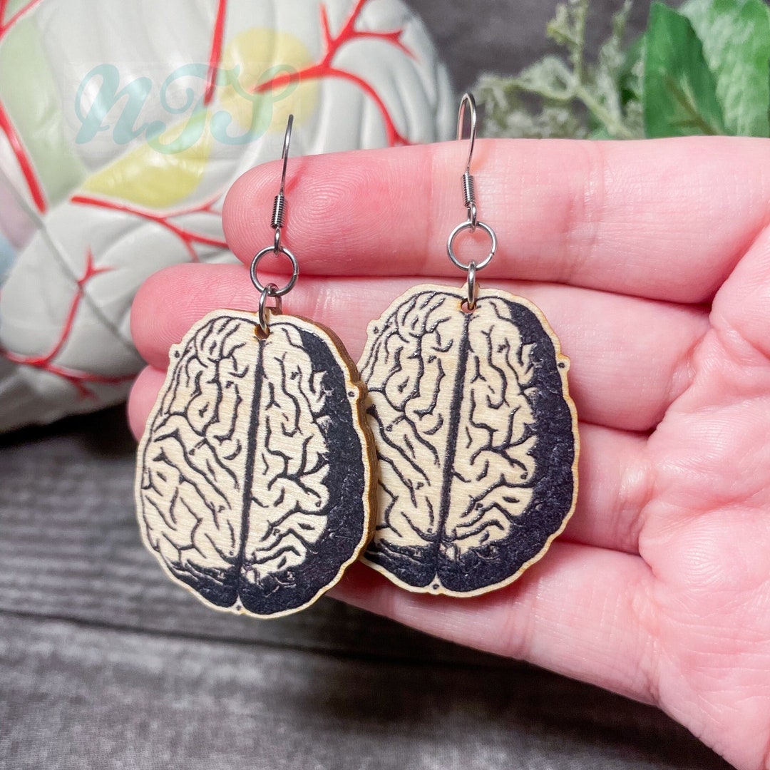 Brain Wooden Earrings, Brain Anatomy Earrings, Vintage Anatomy ...