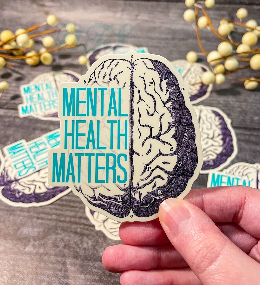 Mental Health Matters Sticker: Vintage Brain Anatomy, Teal Vinyl - 3 ...