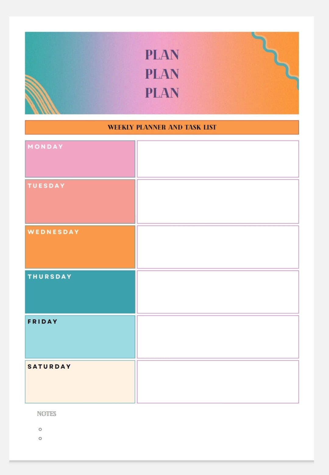 Vibrant Weekly Planner Digital Download | PRINTABLE | - Etsy
