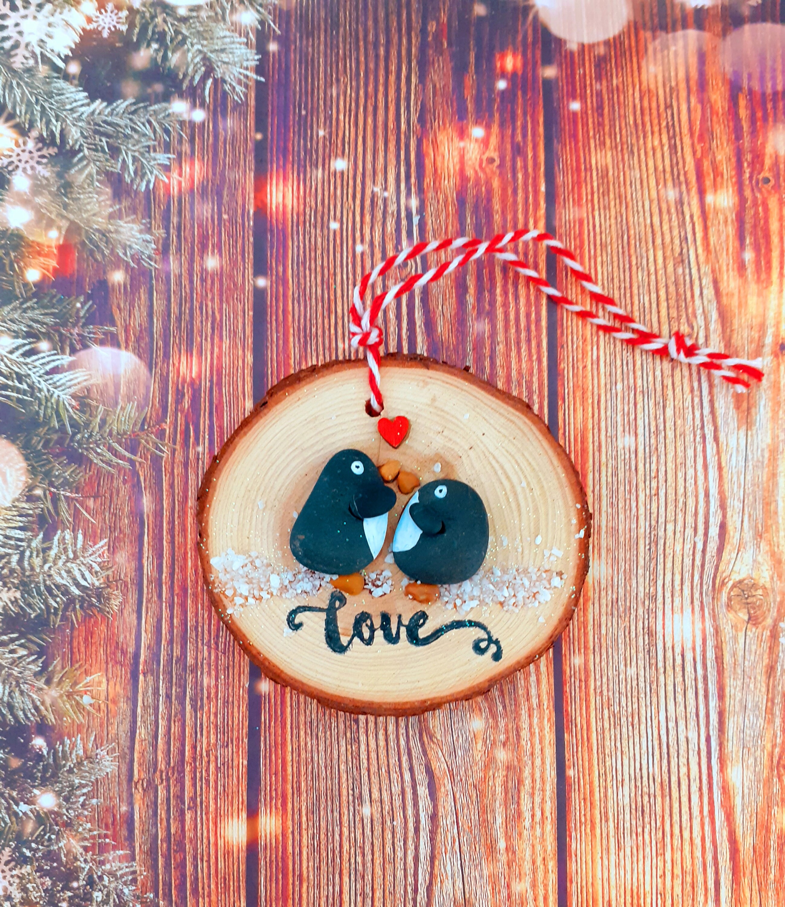 Christmas Tree Decoration... cute pebble art log slice. The | Etsy