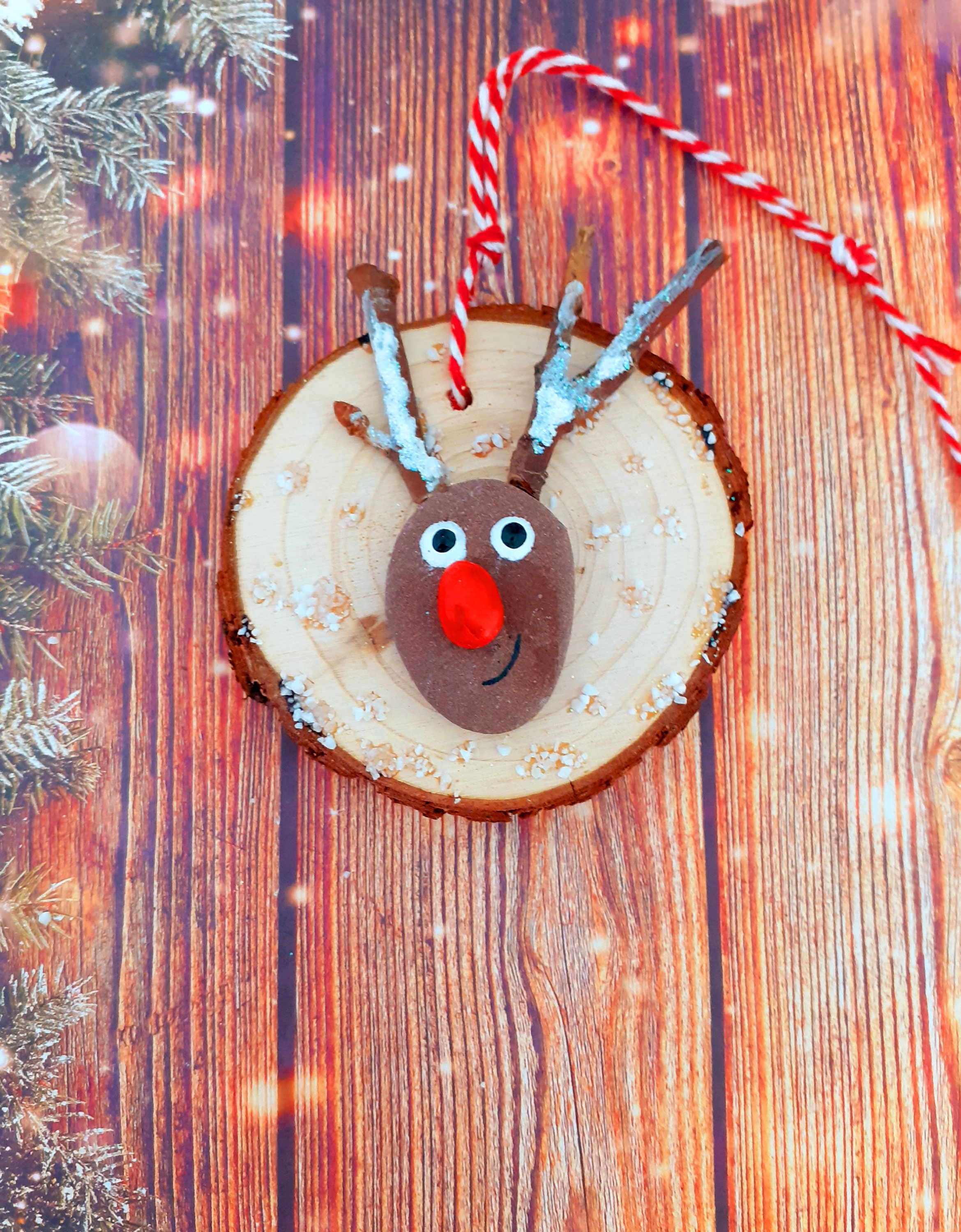 Christmas Tree Decoration... cute pebble art log slice. The | Etsy