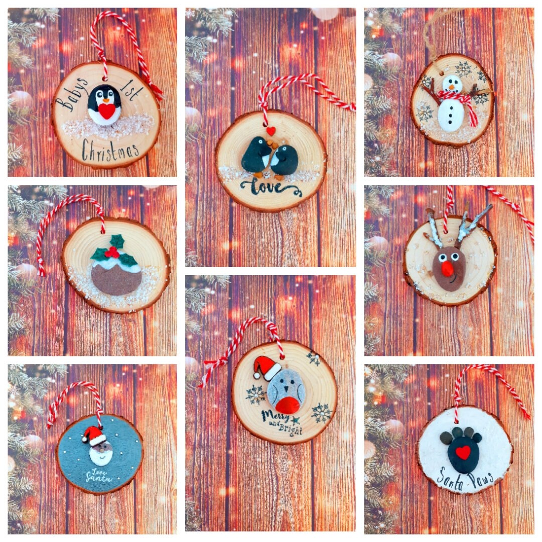 Christmas Tree Decoration... cute pebble art log slice. The | Etsy