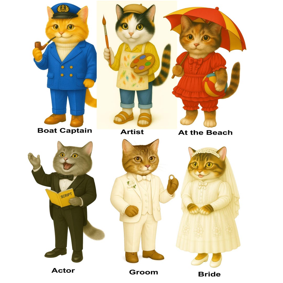 Vintage Cat Stickers - Variety Pack, Whimsical Vinyl Decals - Etsy